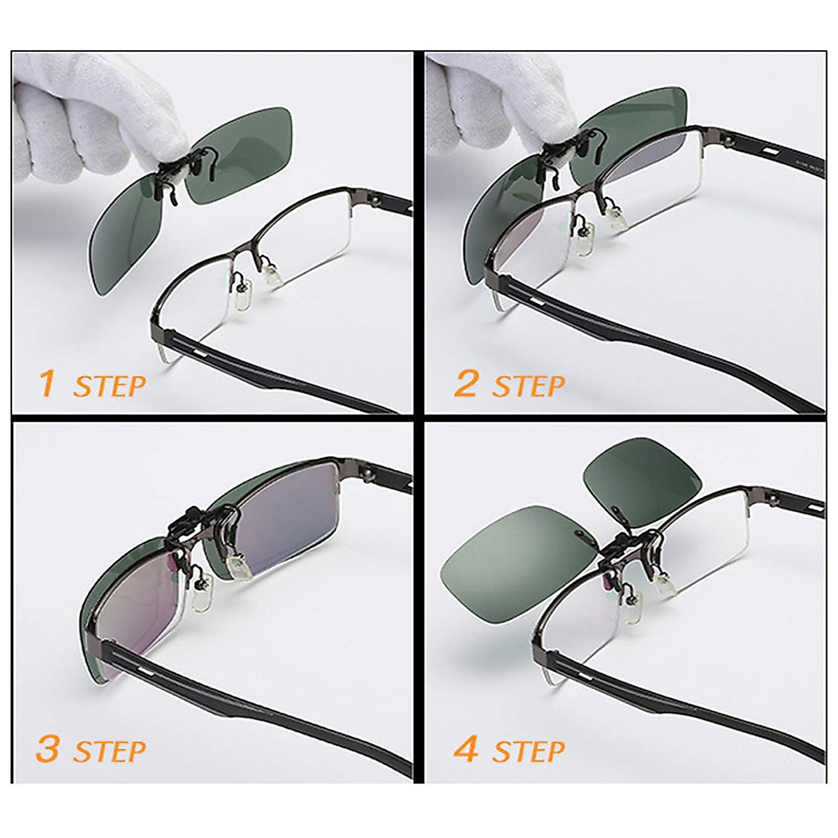 OopsMi Polarized Clip-on Sunglasses 4 PACK Rimless Anti-Glare UV Protection For Prescription Glasses (Black+Blue+Orange+Night Vision)