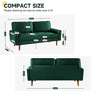 Vesgantti 58 inch Loveseat Sofa, 2 Seater Sofa for Small Space, Button Tufted Green Velvet Couch with 2 Pillows, Mid Century Modern Couch w/Armrest, Small Couches for Living Room, Bedroom, Apartment