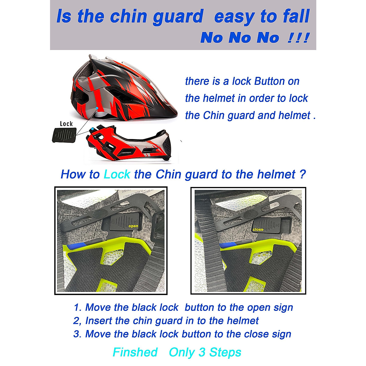 Natuway Toddler and Kids Full Face Helmet, Girl and Boy Full Face Helmet BMX Multi-Sport Detachable Downhill Mountain Helmet