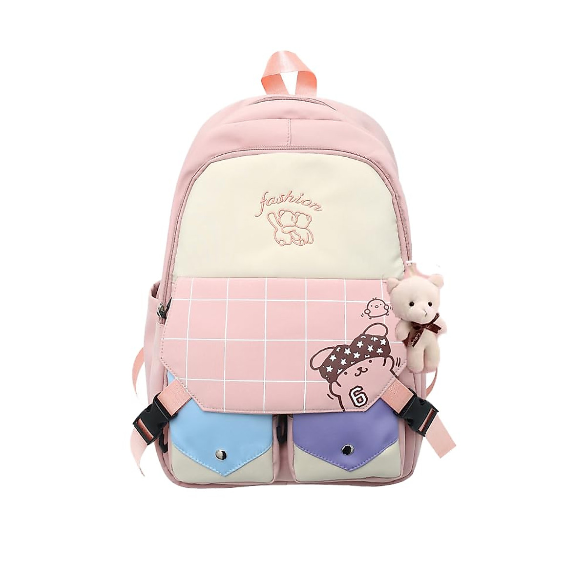 Zesenko Aesthetic Kawaii Back to School Bookbag Large Capacity Backpack for Teen Girls with Cute Pendant Daypack (pink)
