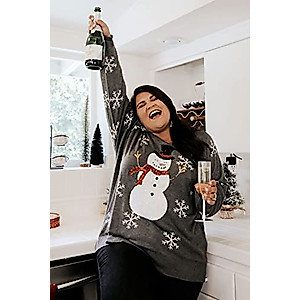 Tipsy Elves Women's Gray Sequin Snowman Christmas Neck Sweater Long Sleeve Sequin Snowman (Grey) XX-Large