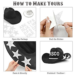 Keilin Black Cowboy Hats for Women Rhinestone Cowgirl Hat Felt Western Hat Nashville Bachelorette Party Disco DIY Cowgirl Outfits (Black)
