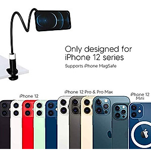 TALK WORKS Gooseneck Clip Mount Compatible w/iPhone 13/13 Pro/13 Pro Max/Mini, 14/14 Plus/14 Pro/14 Pro Max, 12, MagSafe Phone Cases - Magnetic Holder Stand Tabletop Clamp (Black)