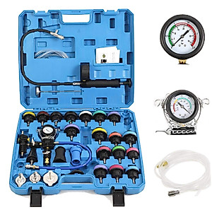 Coolant Pressure Tester Kit, Radiator Pressure Tester Kit 28-Piece Universal Radiator Pressure Tester, Vacuum Type Cooling System Tool Kit For Many Makes and Models with Carrying Case (Blue Case)