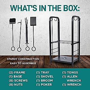 SereneLife Firewood Storage Rack - Heavy Duty Wood Stackers Organizer, 220 lbs weight Log Capacity, Stack up your Logs and Keeps it Dry, Suitable for any Seasons, Perfect for Indoor and Outdoors