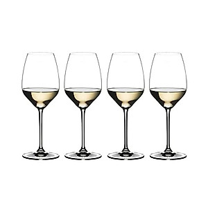 Riedel Extreme Riesling Wine Glass Set of 4( 2-Pack, Clear) with Large Microfiber Polishing Cloth and Wine Pourer Bundle (4 Items)