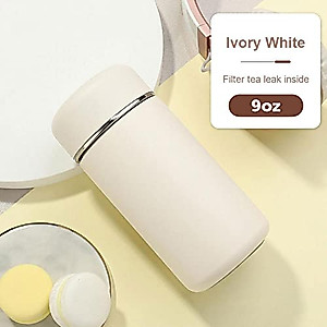 Mini 9 oz/13oz Stainless Steel Sports Water Bottle Spout Vacuum Insulated for Kids and Women Keep Hot and Cold (Ivory,9oz)