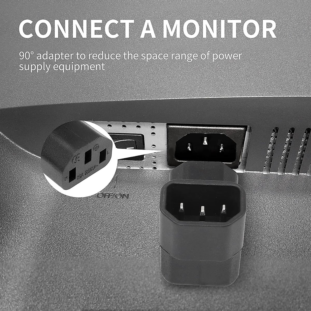 Vrllinking IEC C14 to C13 90 Degree Power Adapter for LCD Wall Mount TV/Computer Host/Monitor/Rice Cooker/Electric Kettle,10A PDU Plug, Up/Down Right Angled IEC Power Adapter (2 Pack/Black)