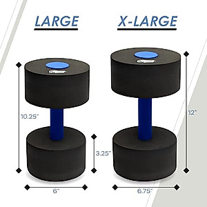 Sunlite Sports High-Density EVA-Foam Dumbbell Set, Water Weight, Soft Padded, Water Aerobics, Aqua Therapy, Pool Fitness, Water Exercise - Advanced Size (Black, X-Large)