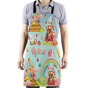 HGOD DESIGNS Candy Kitchen Apron,Cartoon Game Sweet Candy Land Design Kitchen Aprons For Women Men For Cooking Gardening Adjustable Home Bibs,Adult Size