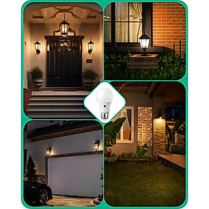 EDISHINE Dusk to Dawn Light Bulbs Outdoor, A19 LED Light Bulb 2700K Warm White, 9W Equivalent 60W, Automatic On/Off, Dual External Sensor, 800LM Bright Light Bulb, E26 Base, 4 Pack, UL Listed