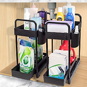 Under Sink Organizers and Storage – 2-Pack Kitchen Sink Organizer with Sliding Drawers – Stainless Steel Under The Sink Storage Shelf for Kitchen, Bathroom, Pantry