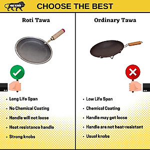 PTR Traditional Pure Iron/loha/lohakhand Tawa/Tava for Roti/Chapati with Wooden Handle(1 kg)