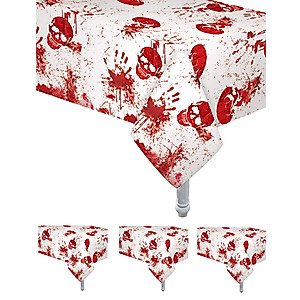 Oojami 4 Pack Halloween Party Decoration Zombie Skull Bloody TableCloths Party Decor - 4 Pack Picnic Table Covers,Halloween Party Decoration Supplies