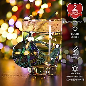 Honadar Christmas Rope Lights,1000LED/328Ft Outdoor Decorative String Strobe with 8 Modes/Remote/IP67 Waterproof/Timer/Memory Function for Xmas Holiday/Wedding/Party/DIY/Garden/Patio/Atmosphere Decor