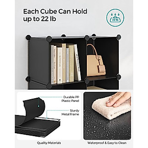 SONGMICS 6 Cube Storage Organizer, DIY Closet Shelf, Plastic Clothes Organizer, Modular Bookcase, 11.8 x 11.8 x 11.8 Inch Cubes, with Feet and Rubber Mallet, Black ULPC06H
