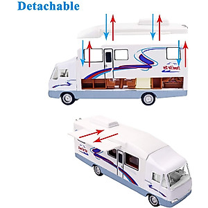 HAPTIME Cool Mini Motorhome Toy Die-cast Car Pullback Recreational Vehicle Pull Back RV with DIY Furnitures Holiday Camper Van Model for Kids Children Gift 7.6 inch (White)