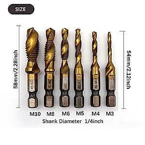 PERFACTOOL Combination Drill & Taps Bit Set, 1/4'' Hex Shank Spiral Countersink Drill Bits, for Metal, Plastic, Wood Drilling (6 Pack)