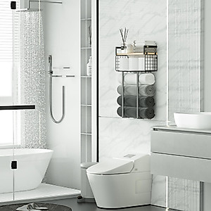 Towel Racks for Bathroom, Metal Towel Holder with Storage Basket,Wall Towel Rack for Rolled Towels, Towel Storage for Small Bathroom,Bathroom Shelves.