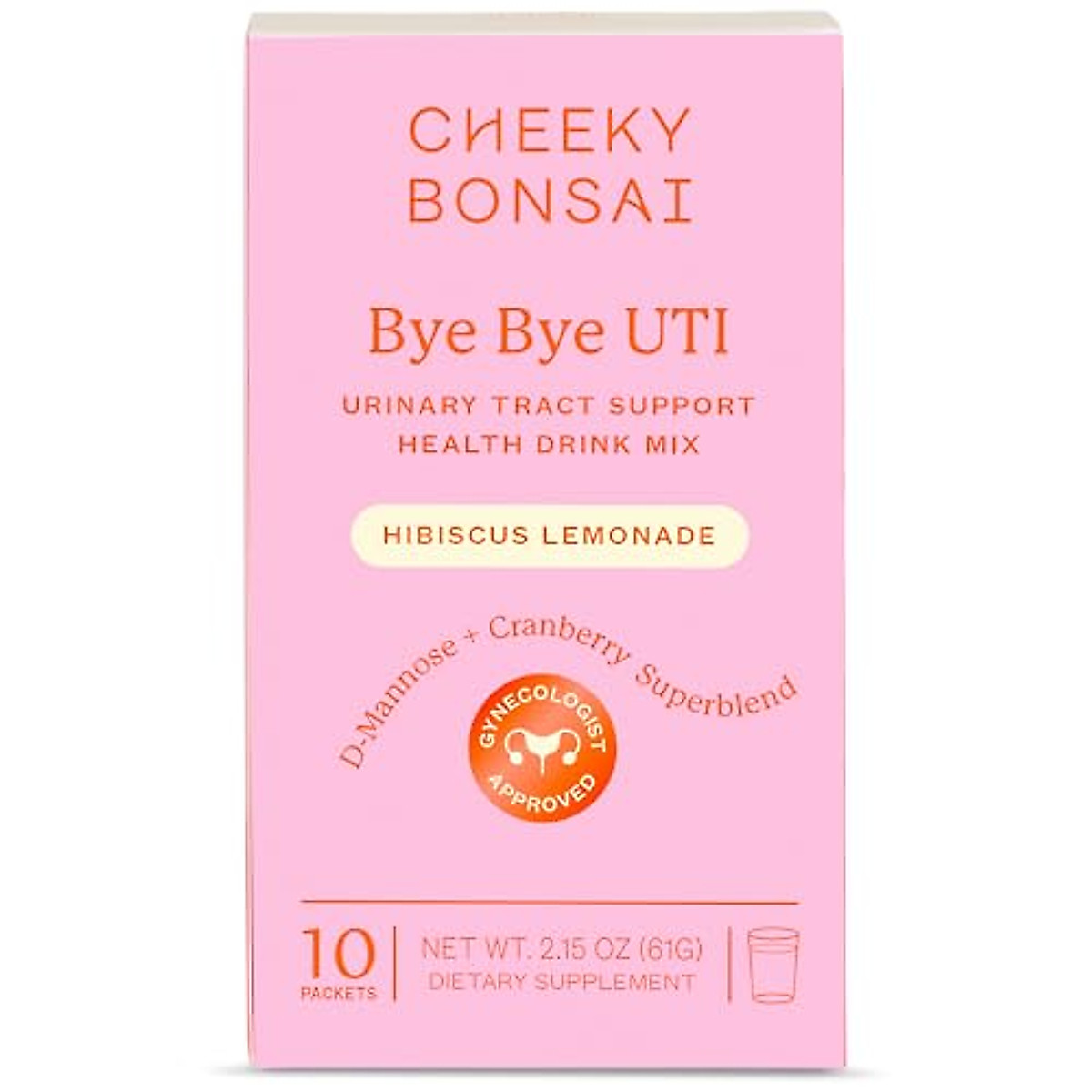 Cheeky Bonsai Bye Bye UTI: Fast Acting UTI Relief Drink Mix with D-Mannose and Cranberry Extract, Urinary Tract Support Health, Hibiscus Lemonade Flavor (10 Packets) - Vegan, Non-GMO, Quick Relief