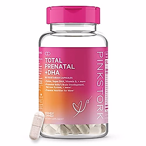 Pink Stork Total Prenatal Vitamin with DHA & Folate: Doctor-Formulated Prenatal Vitamins, Multivitamin with Iron, Vitamin B6 & B12, Vitamin D, Pregnancy Must Haves, Women-Owned, 60 Vegetarian Caps