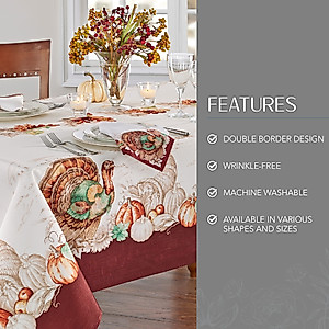 Elrene Home Fashions Holiday Turkey Bordered Fall Wrinkle Resistant Tablecloth, Seasonal Dining-Table Cover, 60" x 144" Rectangle