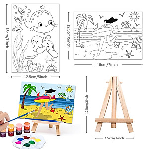 RYRIWOU Pre Drawn Canvas Set 8 Packs Pre-Printed Canvas Acrylic Oil Painting Kit for Kids Ages 8-12 9-12 5x7 inch Canvas with 48 Paints 6 Brushes 2 Easels for Party Favor School Projects
