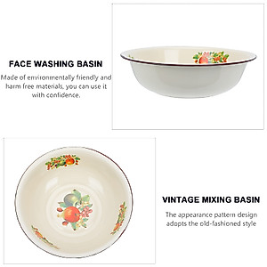 YARDWE Retro Enamel Bowl, Enamel Basin Enamel Soup Basin Enamel Bowl Plate Enamel Mixing Bowl for Salads, Vegetables, Soups, Fruits ( 26cm/ 10. 2inch Random Style )