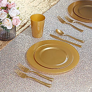 I00000 102 Pieces Solid Gold Disposable Plates, Gold Plastic Plates, Premium Plastic Party Plates Includes: 51 Dinner Plates 10.25 Inch and 51 Salad/Dessert Plates 7.5 Inch