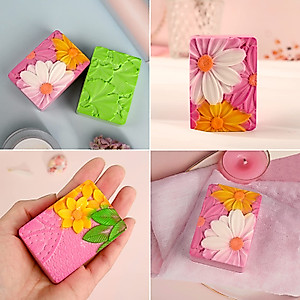 HUAKENER Silicone Soap Molds, 2 Pack 4-Cavity Rectangle Soap Mold, Flower Soap Making Molds