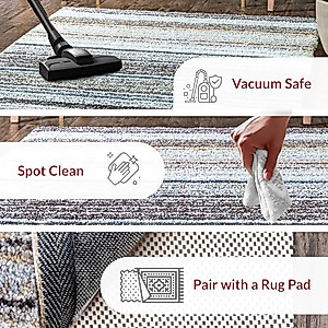 nuLOOM Drey Striped Shag Area Rug - 8x10 Shag Area Rug Casual Teal/Ivory Rugs for Living Room Bedroom Dining Room Nursery