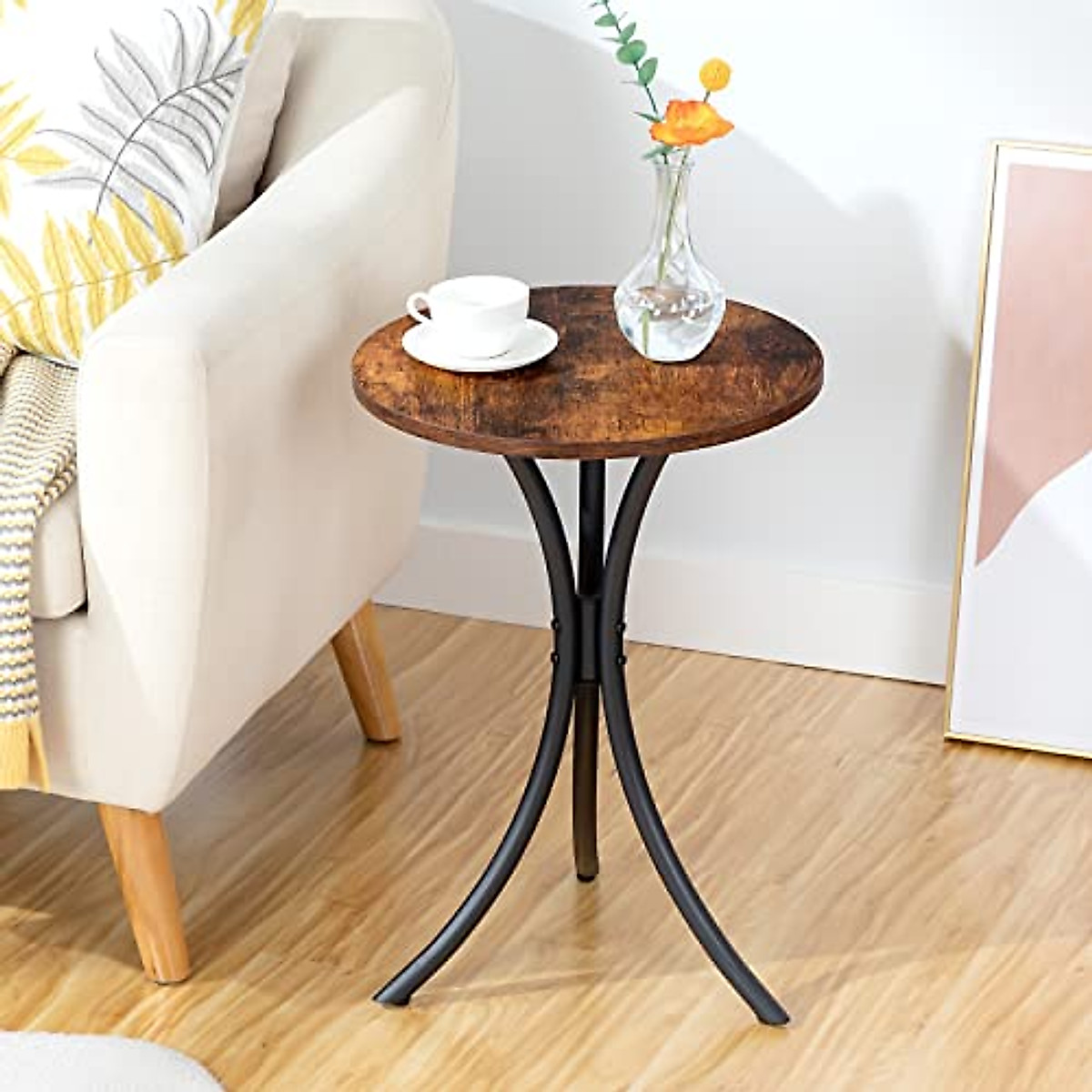 HOOBRO Side Tables, Set of 2 Round End Table, Industrial Sofa Couch Table, X Base Home Decor Accent Table for Small Space in Living Room, Bedroom and Balcony, Stable Metal Frame, Rustic Brown BF06BZ01
