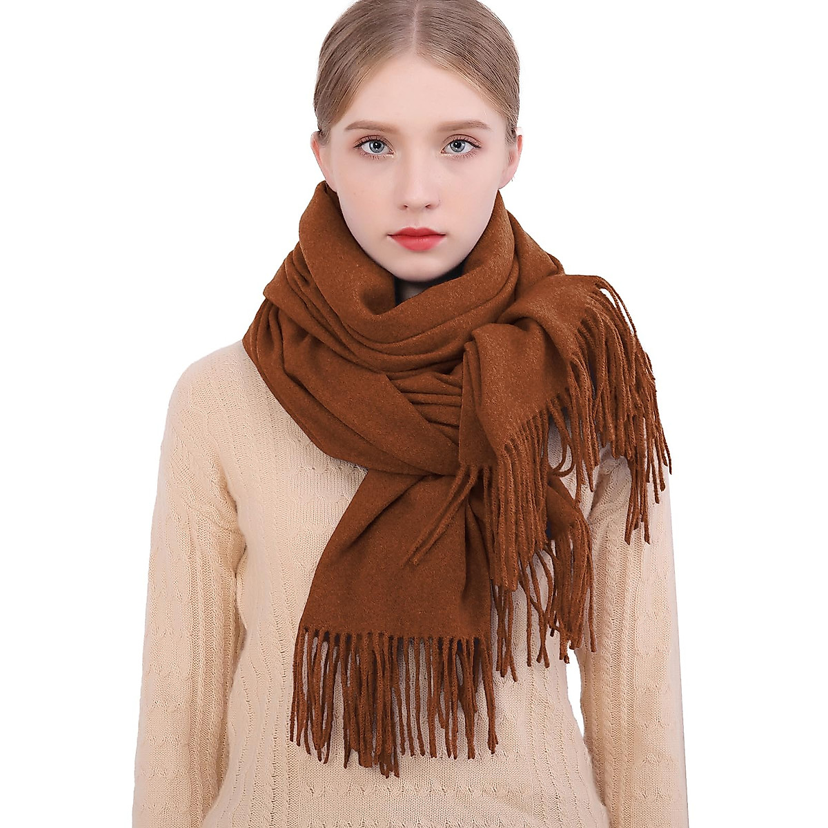 RIIQIICHY Winter Scarf for Women Caramel Pashmina Shawls Wraps for Evening Dresses Large Warm Soft Scarves