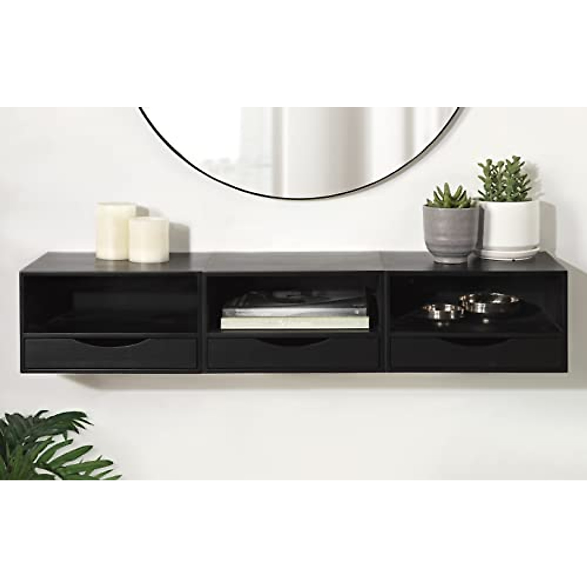 Kate and Laurel Hutton Modern Floating Shelf and Side Table, 12.5 x 10 x 7, Black, Modern Minimalist Floating End Table for Storage and Display with Bold Finish