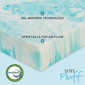 LuxyFluff 2-Inch Gel-Infused Memory Foam Mattress Topper for Cribs and Toddler beds, with Added Ventilated Removable Washable Bamboo Cooling Cover and Corner Straps – 52”x27”x2”