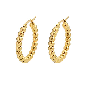 Edforce Stainless Steel Beads Hoop Earrings (27mm) (Gold)