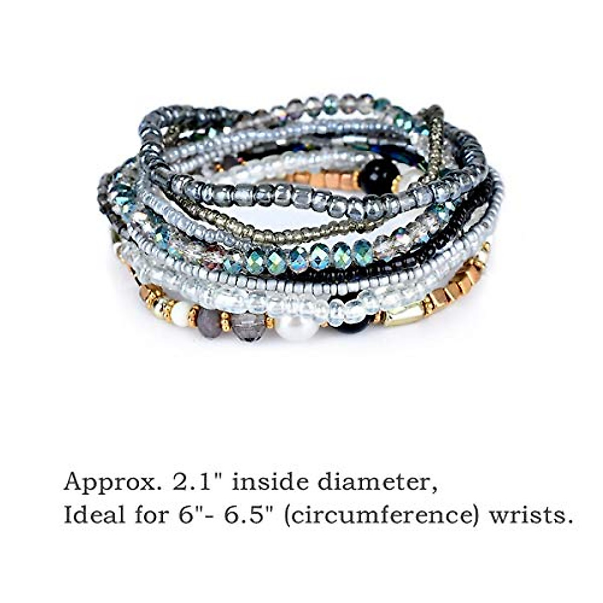 MengPa Stackable Beaded Bracelets for Women Stretch Bohemian layering Strand Statement Jewelry (Grey) G3207C