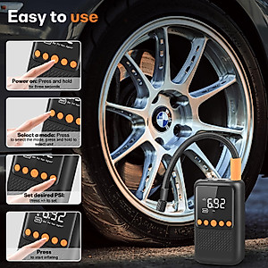 Electric Tire Inflator Portable Air Compressor - Cordless Air Pump for Car Tires Bike Tires - Bicycle Pump with Air Pressure Gauge