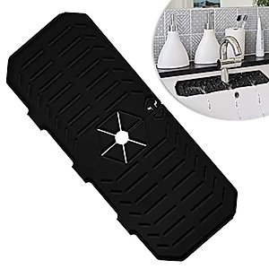DIVIVID Silicone Faucet Handle Drip Catcher Tray, Faucet Mat for Kitchen Sink Splash Guard Behind Faucet for or Bathroom Farmhouse Bar Countertop RV(Black), 14.6x5.9x0.2