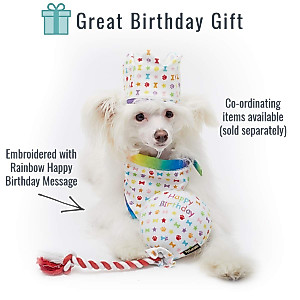 Pet London Birthday Balloon Dog Toy - Celebrate Your Dog's Happy Birthday - Plush colourful Rainbow Confetti Pattern Dog Party Gift-Perfect Pup Special Day Present-UK Designer Brand-BDAY or Adoption