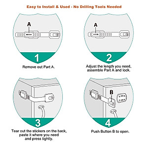 6 Pack Vmaisi Multi-Use Adhesive Straps Locks - Childproofing Baby Proofing Cabinet Latches for Drawers, Fridge, Dishwasher, Toilet Seat, Cupboard, Oven,Trash Can, No Drilling (White) (6)