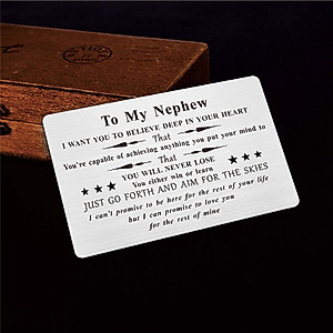 FALOGIJE Nephew Birthday Card Gifts from Aunt Uncle, I Promise to Love You for The Rest of My Life, Nephew Graduation Christmas Gifts - Permanent Engraved Wallet Cards