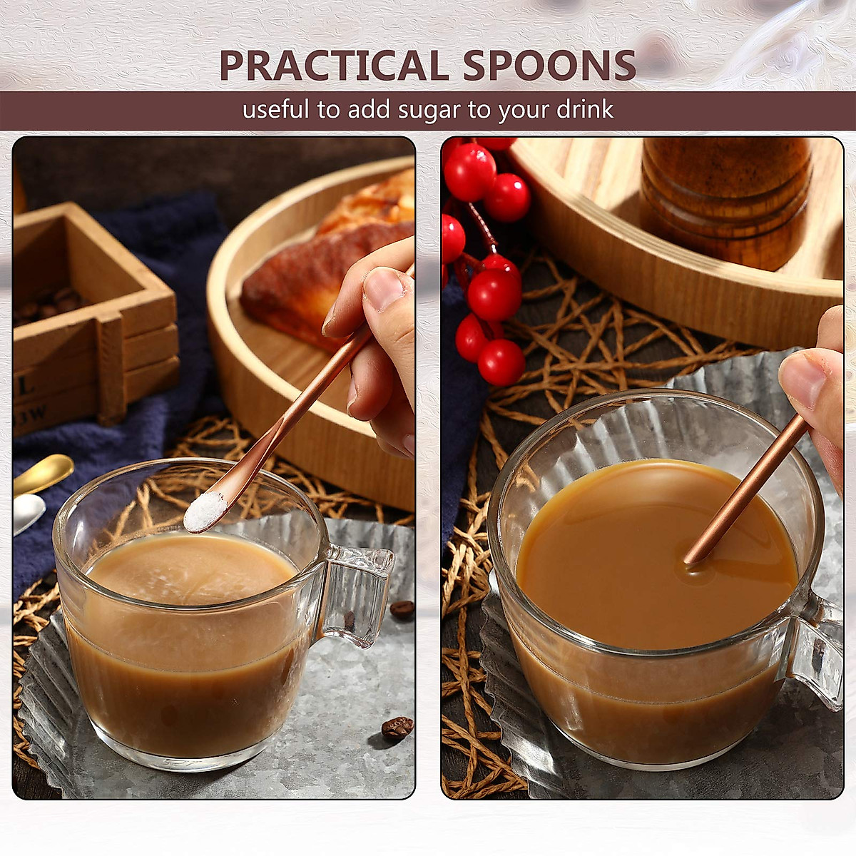 6 Pieces 304 Stainless Steel Coffee Stir Sticks Drink Stir Spoons Cocktail Tea Stirring Spoons Beverage Stirrer Spoons with 2 Long Handle and 4 Short Handle for Home, Kitchen, Office