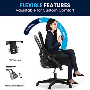 Flash Furniture High Back Black Mesh Ergonomic Swivel Office Chair with Black Frame and Flip-up Arms