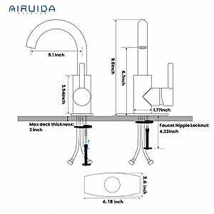 Airuida Matte Black Bar Sink Faucet Single Hole Single Handle Bathroom Sink Faucet Kitchen Small Prep Wet Farmhouse RV Lavatory Vanity Mixer Tap 360 Degree Swivel Spout with Pop Up Drain