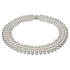 PremiumPearl Triple Strand White Freshwater Cultured Pearl Necklace for Women AA+ Quality Sterling Silver (7.5-8mm)