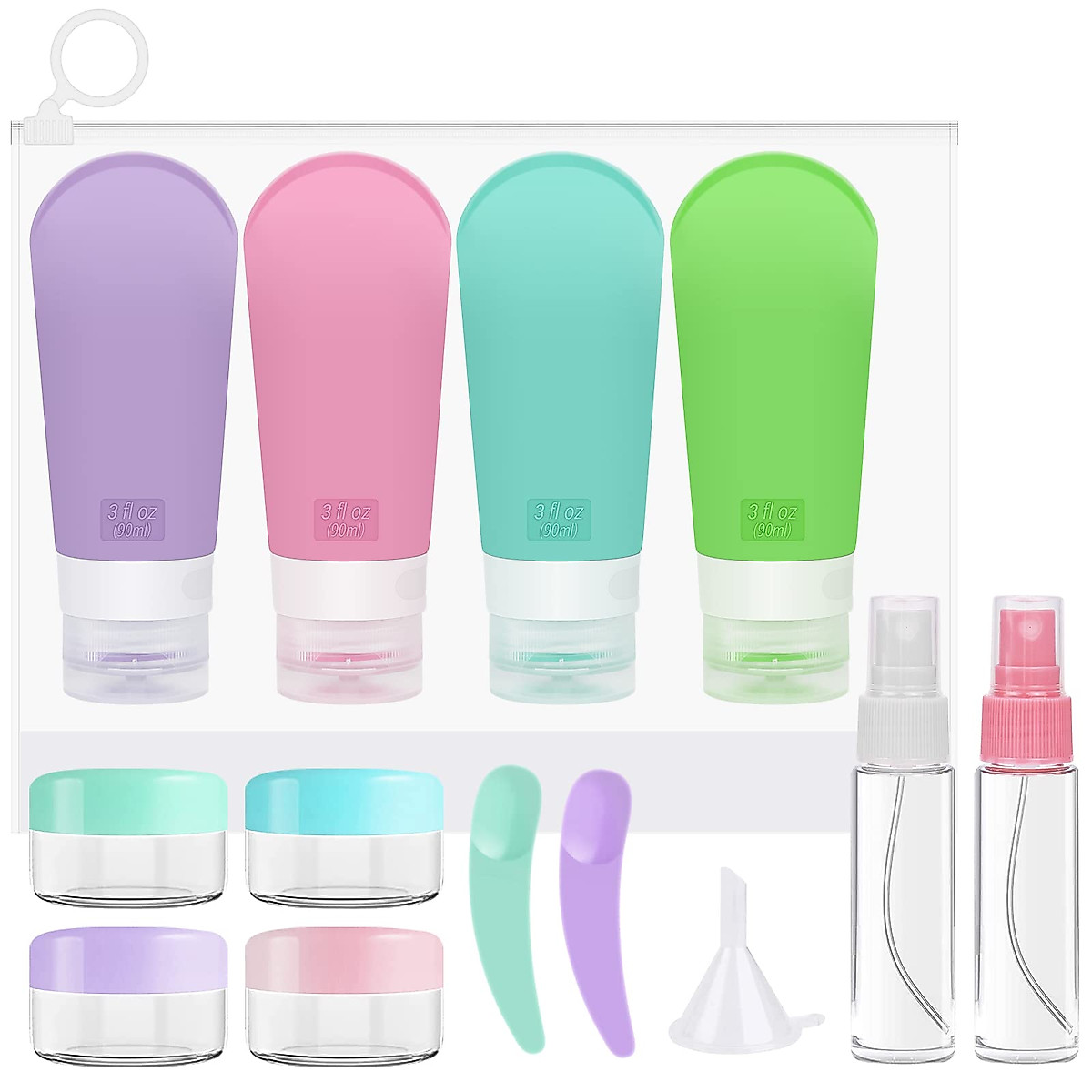 BeautyChen 14 Pack Travel Size Toiletries Set TSA Approved Travel Bottles Leak Proof 3oz Silicone Travel Shampoo Bottles Travel Accessories Set for Soap Conditioner Body Wash