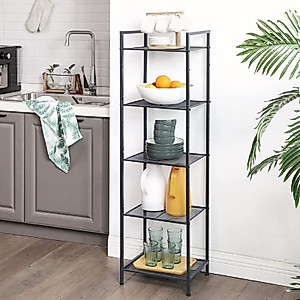 SONGMICS 5-Tier Storage Rack, Bathroom Shelf, Extendable Plant Stand with Adjustable Shelf, for Bathroom, Living Room, Balcony, Kitchen, Black UBSC35BK