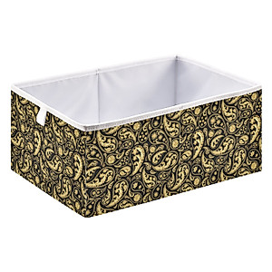 xigua Storage Cube Paisley Gold and Black Foldable Storage Bins, Closet Shelves Organizer Fabric Storage Baskets for Clothes, Toys, Books, Office Supplies (Rectangular)
