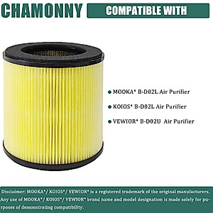 CHAMONNY B-D02U Filter Replacement, Compatible with VEWIOR B-D02U Air Purifier & MOO-KA B-D02L and KOIOS B-D02L Air Purifier, 2Pack